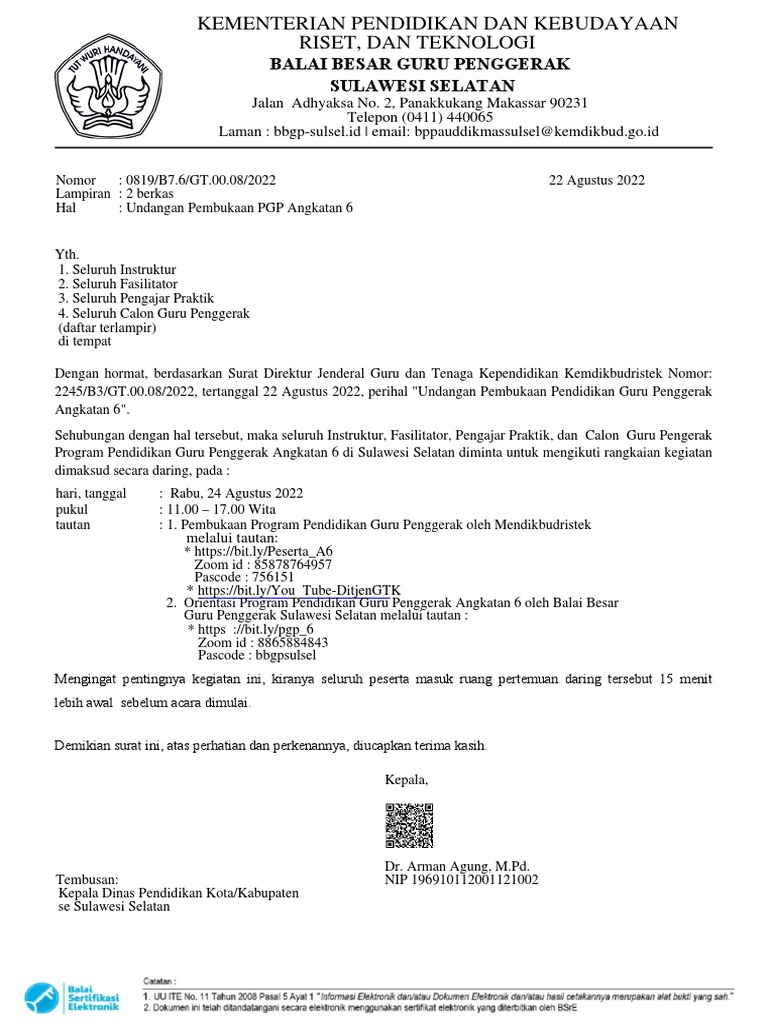 0819 Undangan Pembukaan PGP Angkatan 6 | PDF 0819 Undangan Pembukaan PGP Angkatan 6 | PDF