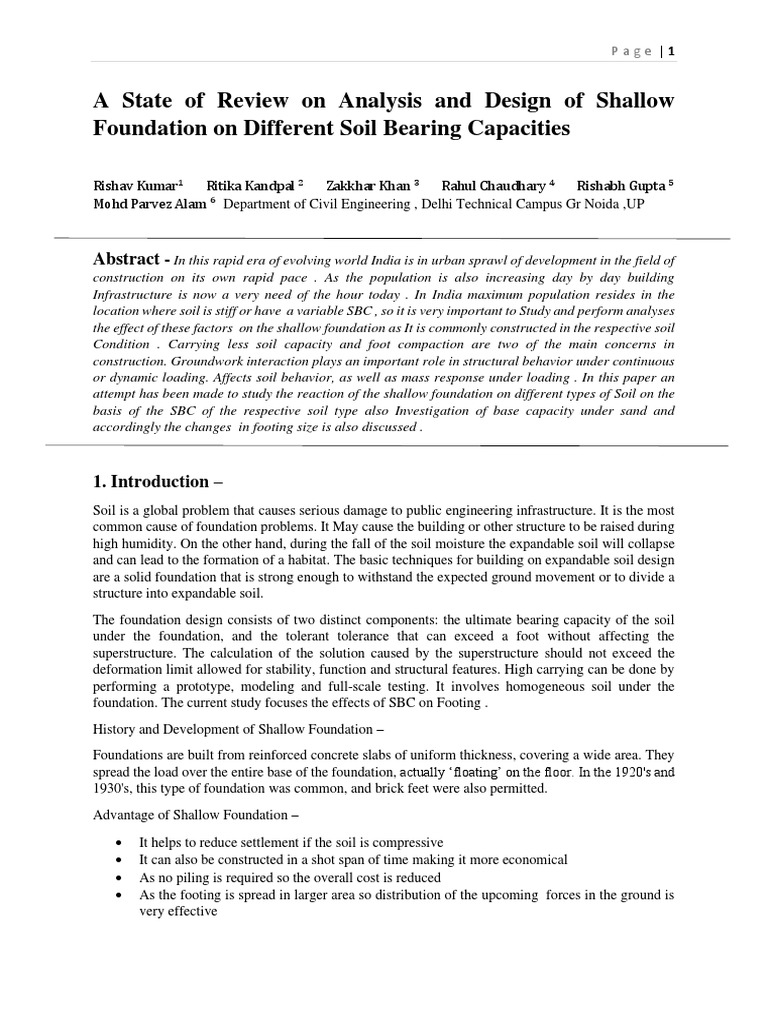 Review Paper On A State of Review On Analysis and Design of Shallow Foundation On Different Soil ...
