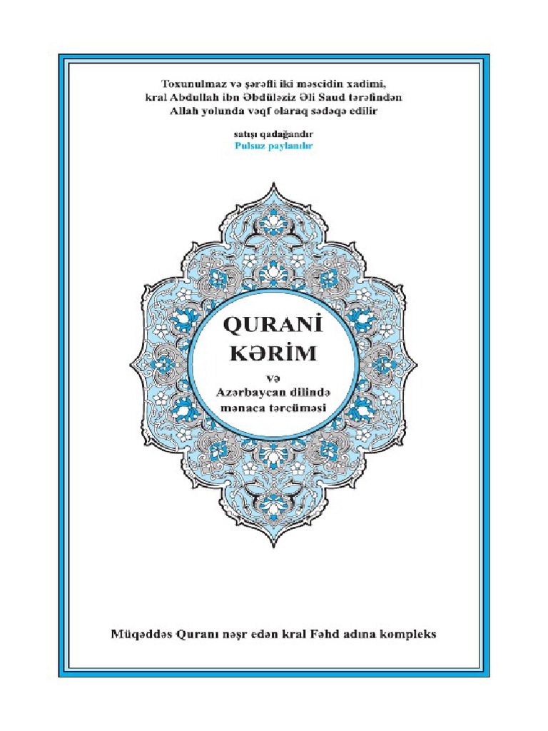 Qurani Kərim VƏ Azərbaycan Dilinə Mənaca Tərcüməsi (Part1) | PDF