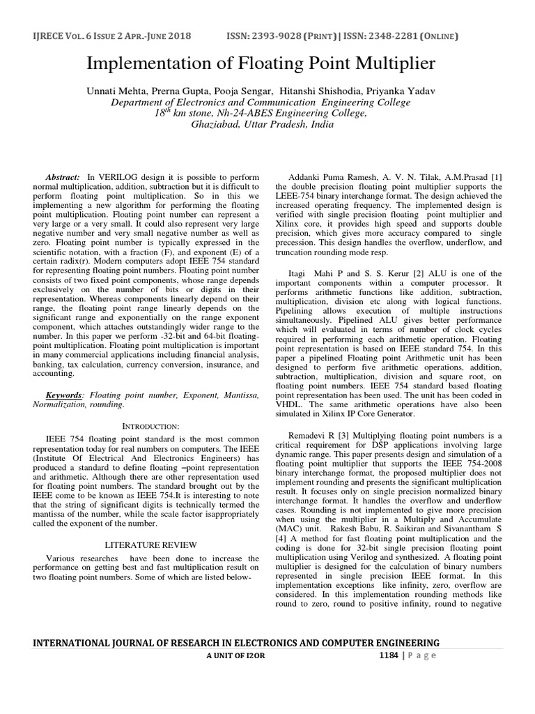 Implementation of Floating Point Multiplier | PDF | Computer Science | Elementary Mathematics