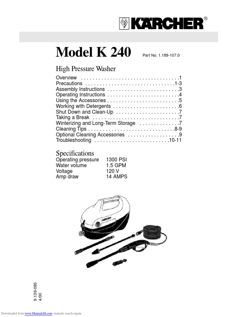 Karcher K 240 High Pressure Washer Users Manual EN | PDF | Washing ...