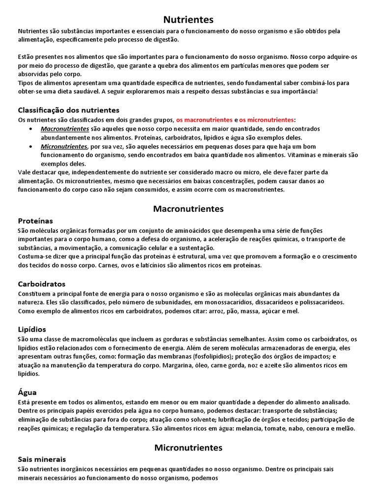 Macronutrientes e Micronutrientes Explicados | PDF | Nutrientes | Vitamina