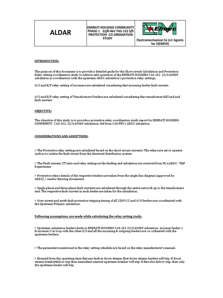 Relay Setting Coordination Study | PDF | Electrical Substation ...