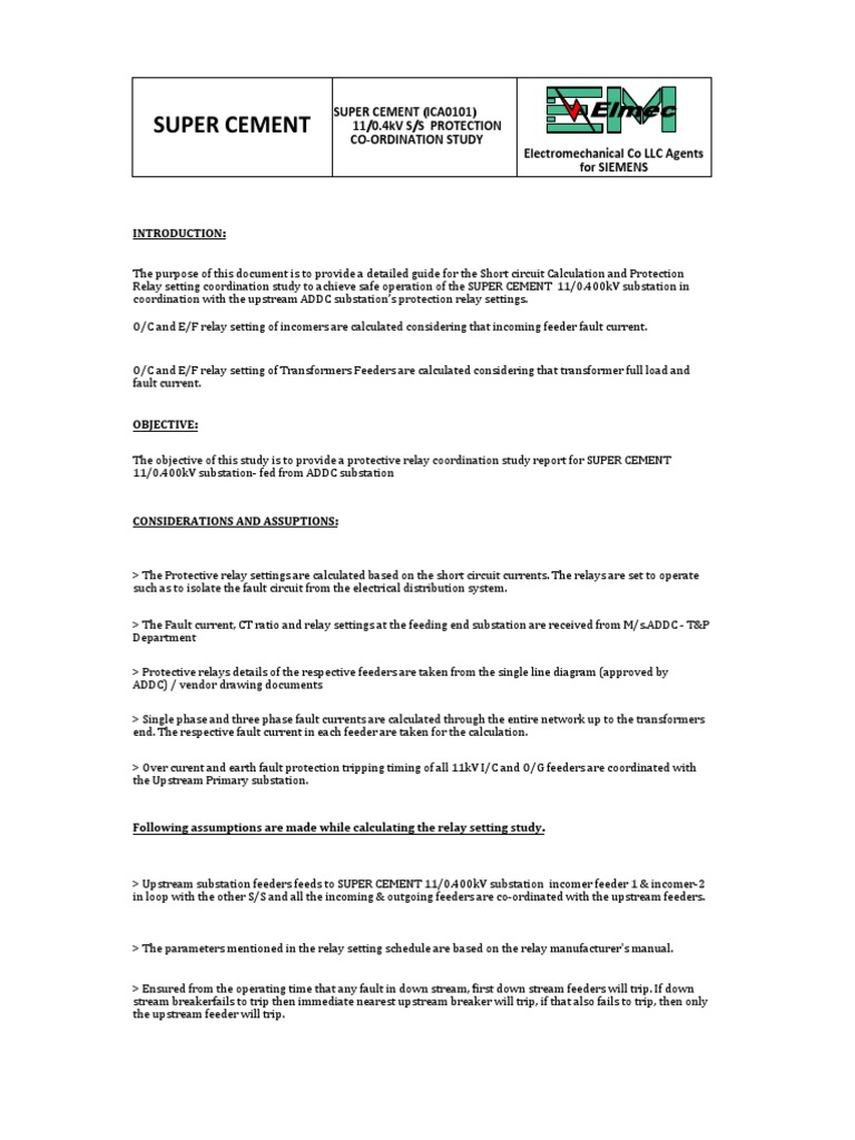 Relay Setting Calculation-Super Cement | PDF | Electrical Substation ...