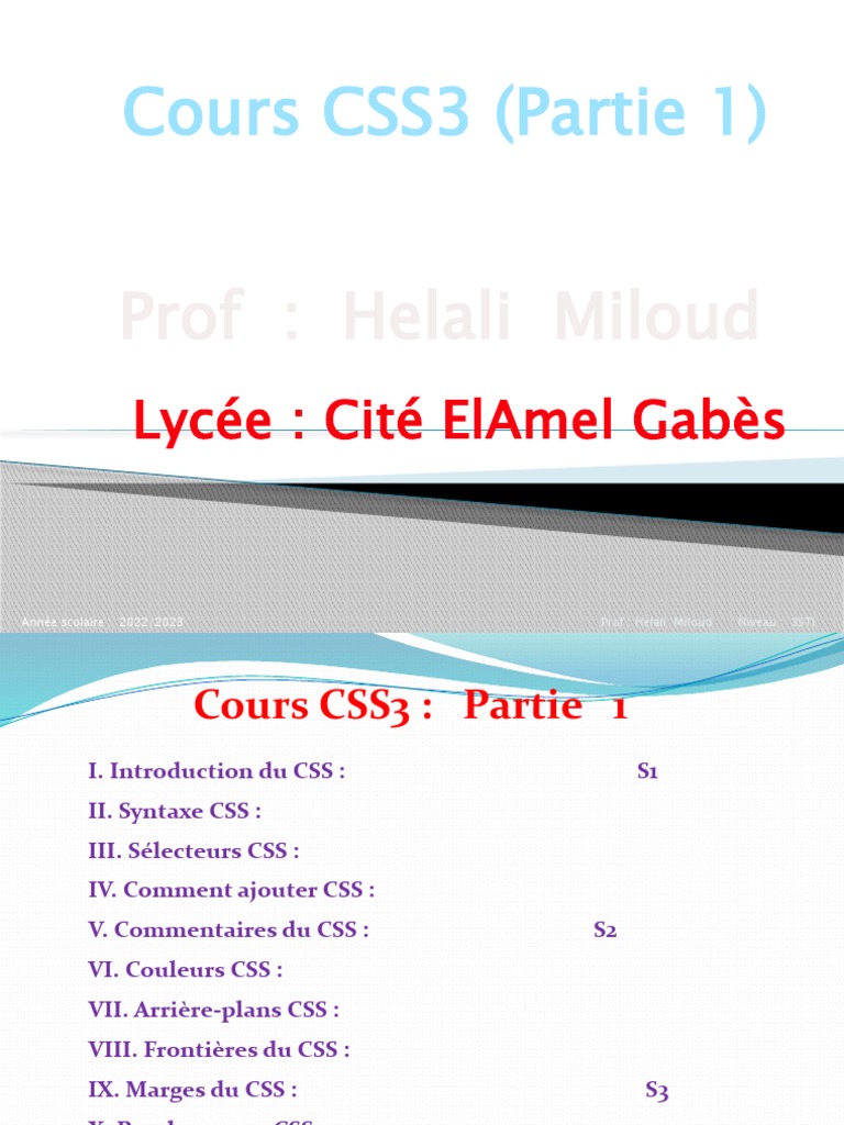 Cours CSS3 Partie 1 - Introduction et Syntaxe | PDF | Html | Élément HTML