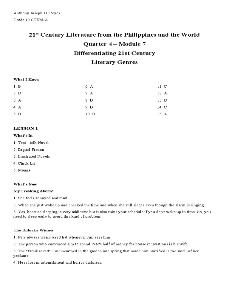 21 Century Literature From The Philippines and The World Quarter 4 - Module 7 Differentiating ...