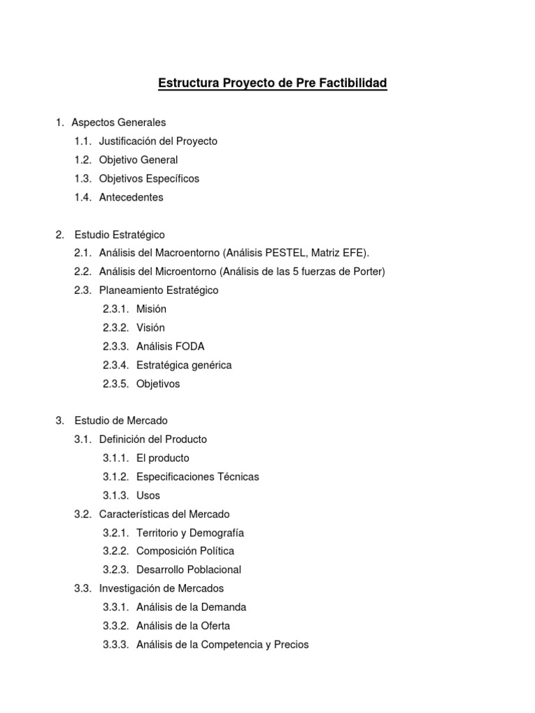 Estructura Proyecto de Prefactibilidad | PDF | Presupuesto | Costo