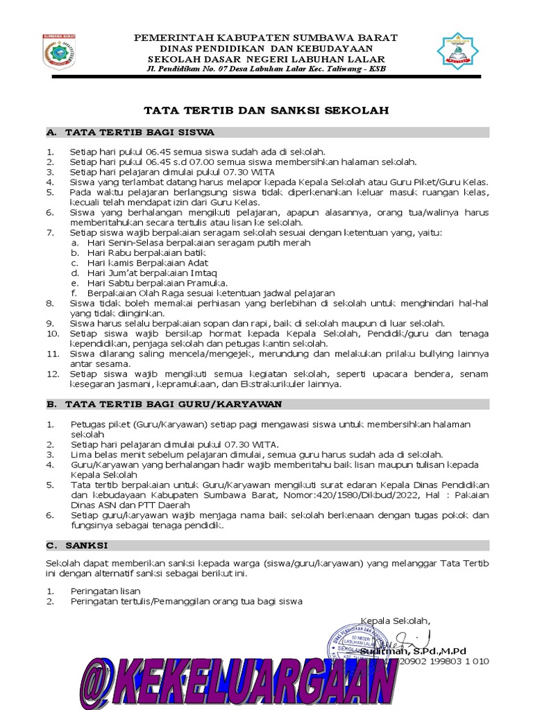 Tata Tertib dan Sanksi Sekolah SDN Labuhan Lalar | PDF