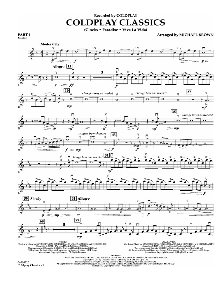 Coldplay Classics - Violino 1 | PDF