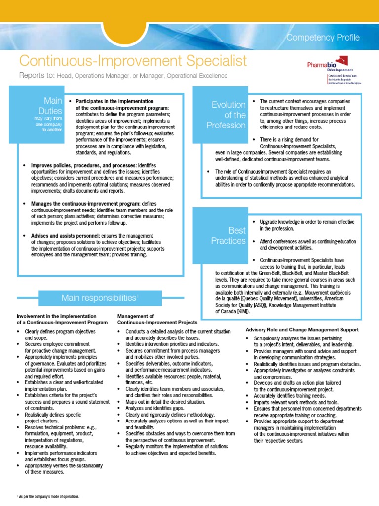 Continuous Improvement Specialist Role Overview | PDF | Implementation ...