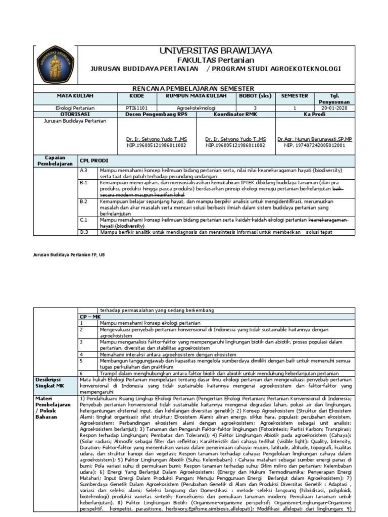 Rps Obe Ekologi Pertanian-Syr | PDF