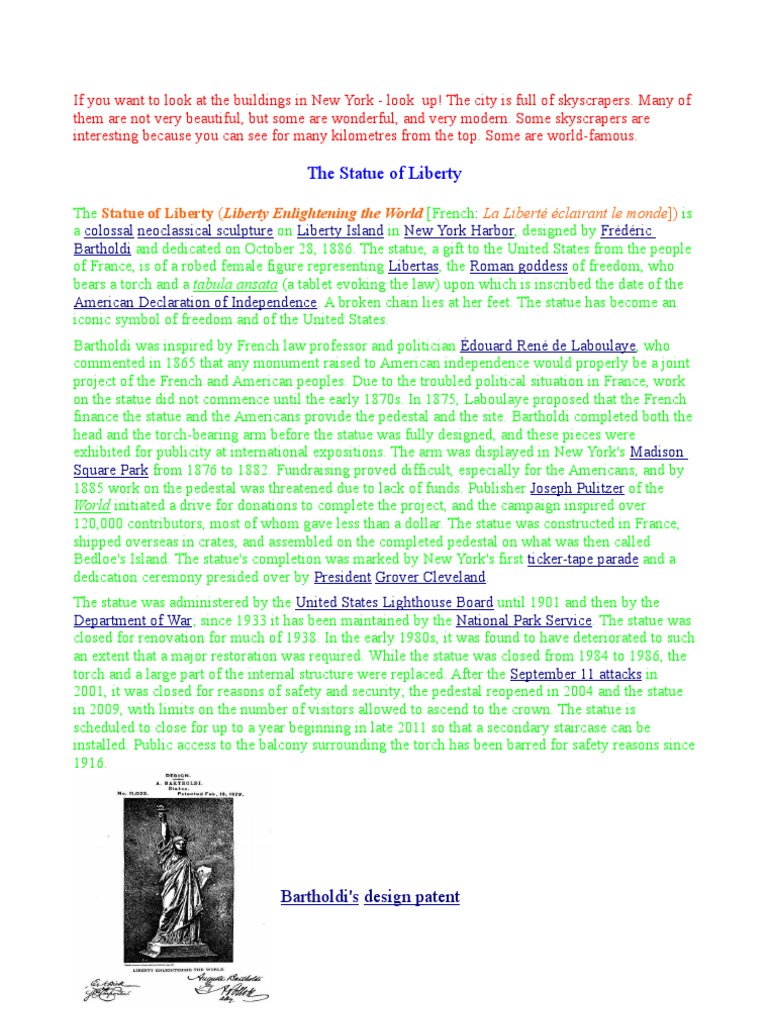 A History and Overview of New York's Iconic Statue of Liberty | PDF ...