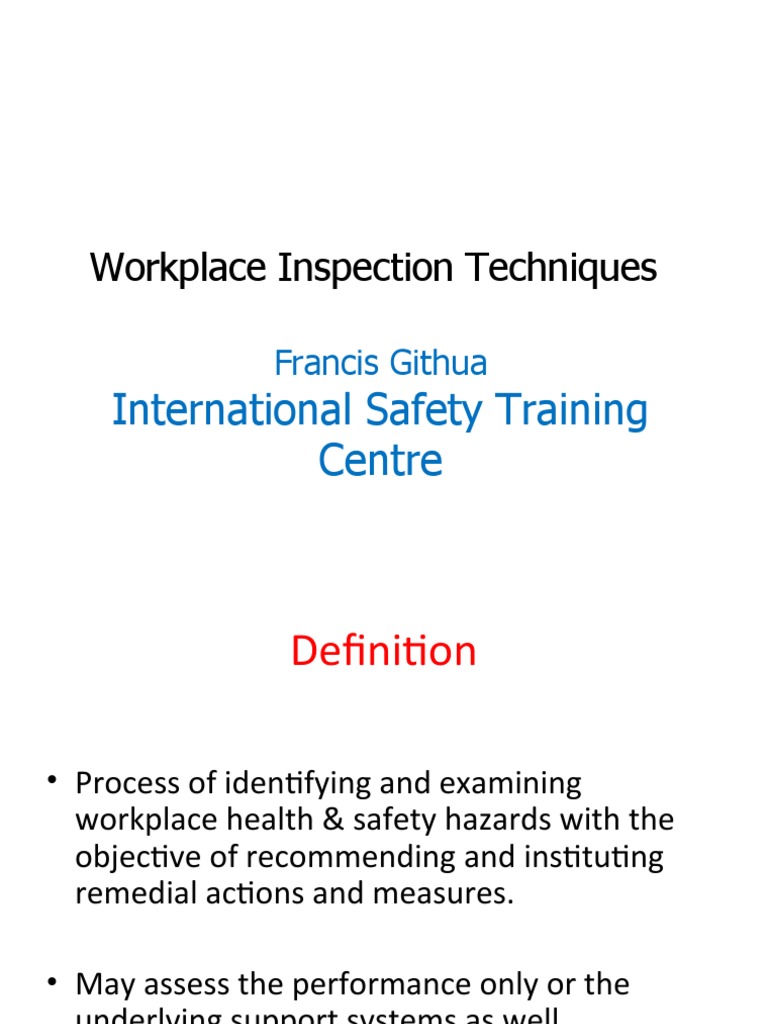 WORKPLACE INSPECTION TECHNIQUES Iia | PDF | Occupational Safety And ...