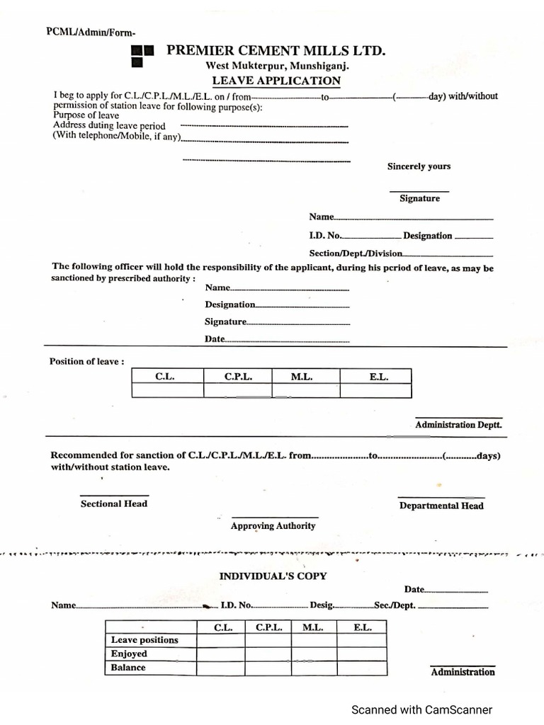 Leave form sample | PDF