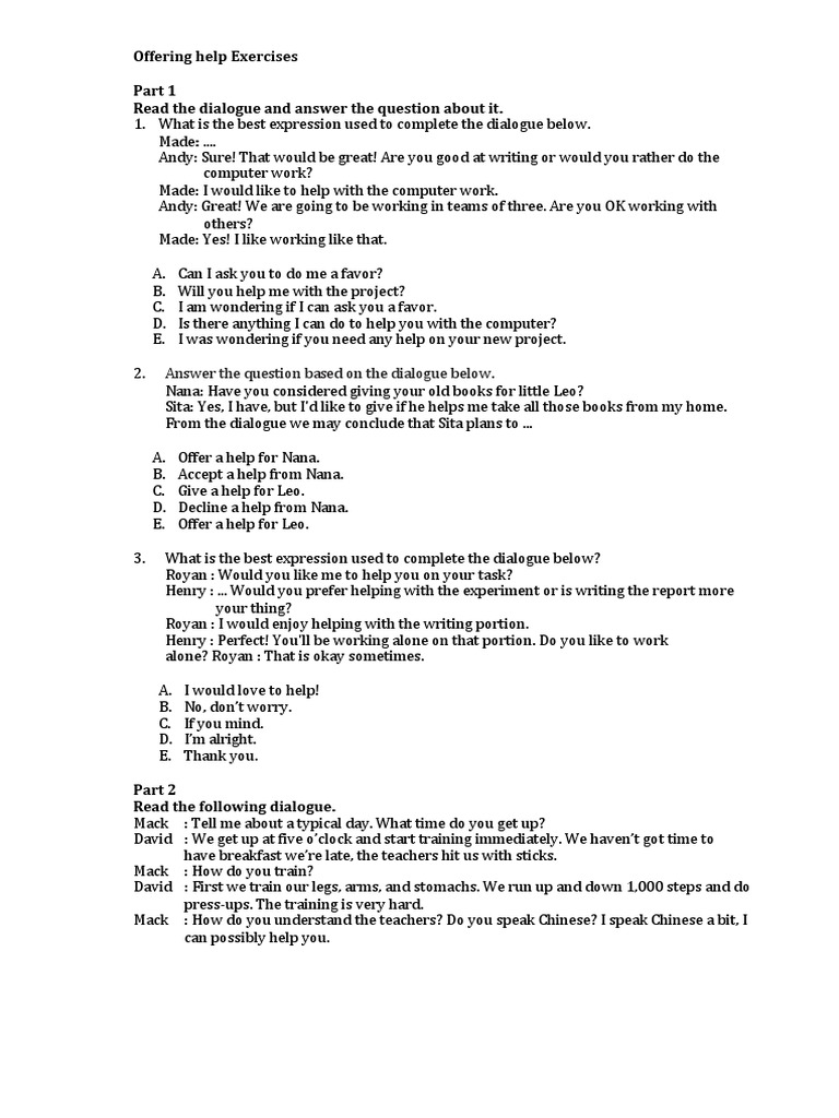 Offering Help Exercises | PDF