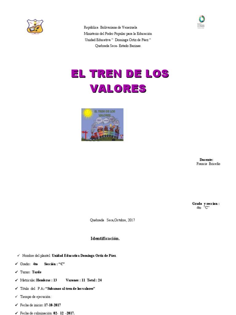 El Tren de Los Valores | PDF | Aprendizaje | Evaluación El Tren de Los Valores | PDF | Aprendizaje | Evaluación