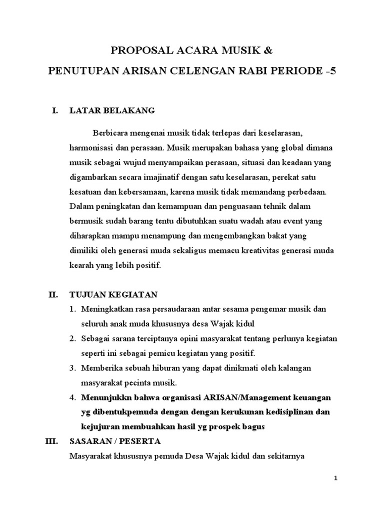 Proposal Acara Musik & Penutupan Arisan Celengan Rabi Periode - 5 | PDF