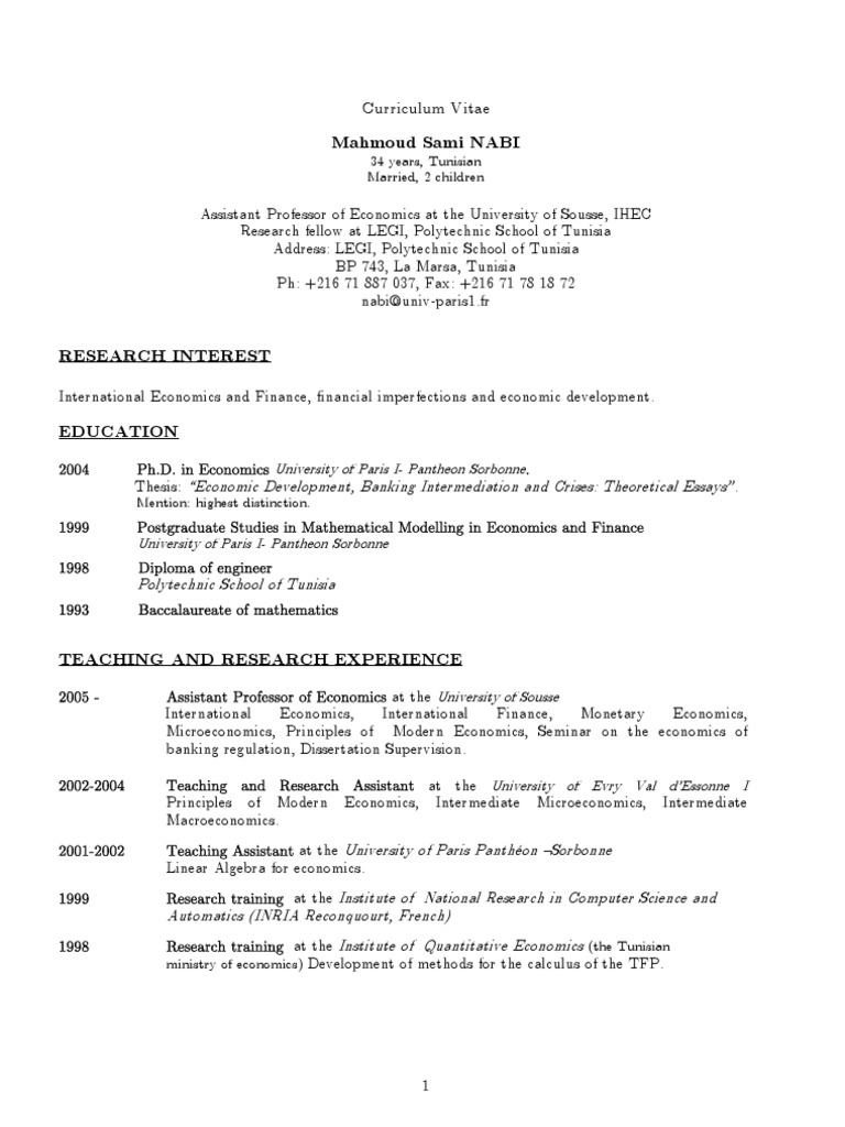 Mahmoud Nabi CV09 | Download grátis PDF | Tunisia | Economics