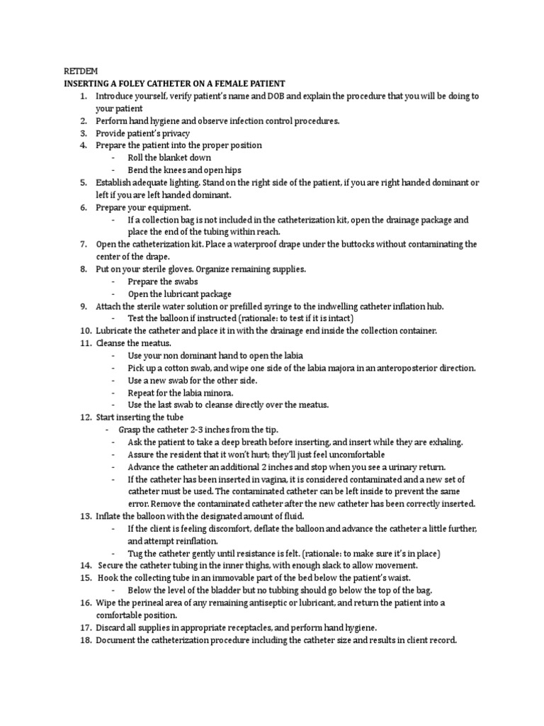 Return Demo Skills Steps | PDF | Clinical Medicine | Medical Specialties
