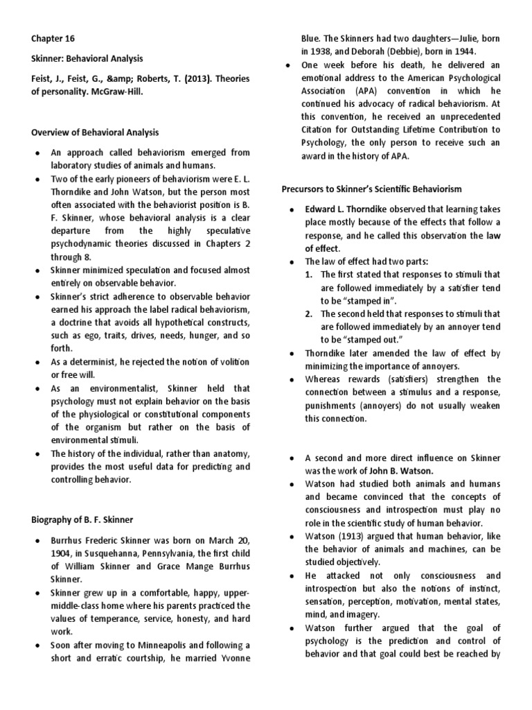 Skinner's Behavioral Analysis Overview | PDF | Reinforcement | Behaviorism