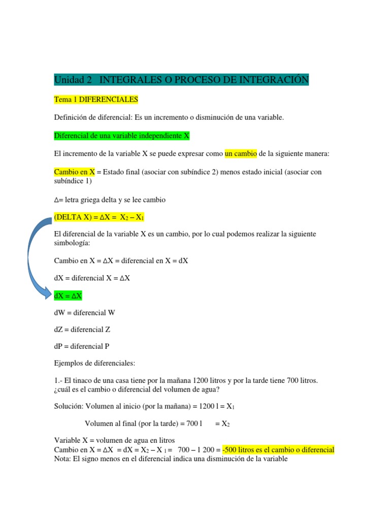 Unidad 2 Integrales (Diferenciales) | PDF | Pi | Derivado