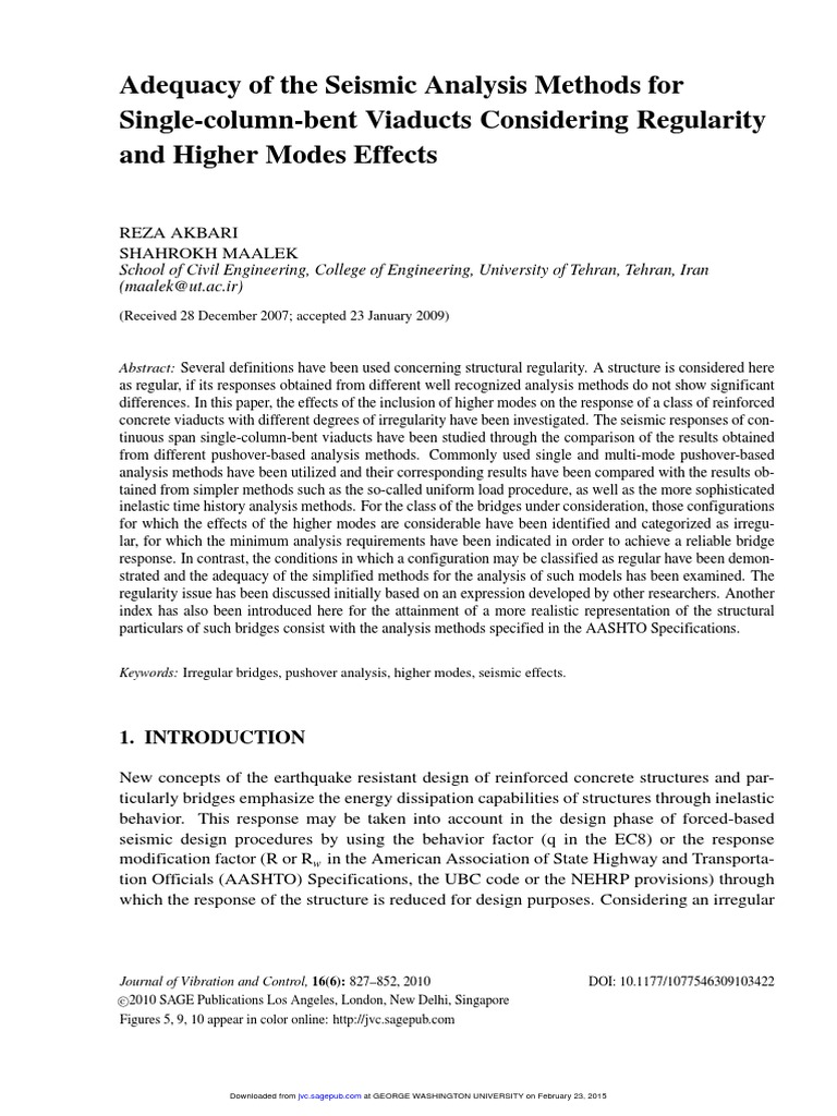 Adequacy of The Seismic Analysis Methods For Single-Column-Bent ...