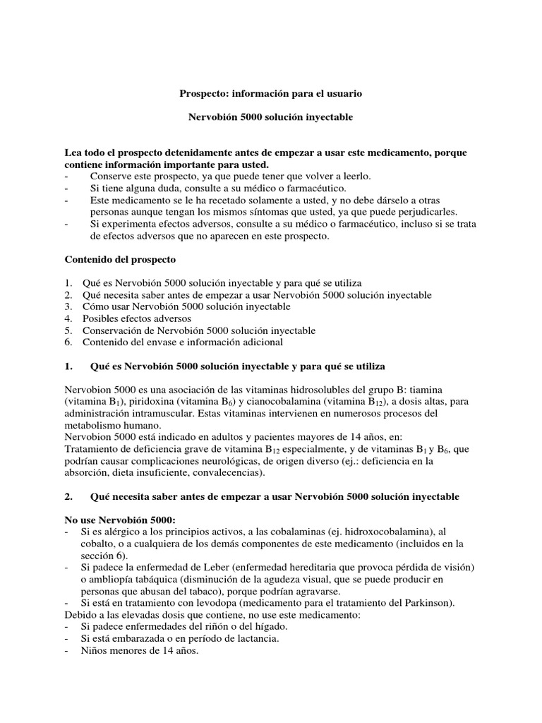 Guía de Uso de Nervobión 5000 | PDF | Medicamentos con receta | Vitamina