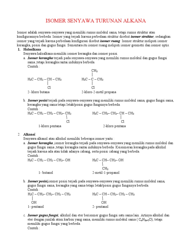 Kls Xii Isomer Senyawa Turunan Alkana | PDF | Sains & Matematika