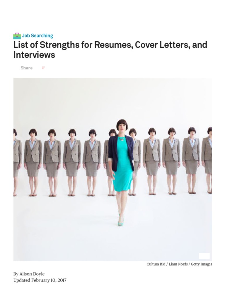 List of Strengths For Resumes, Cover Letters, and Interviews | PDF ...