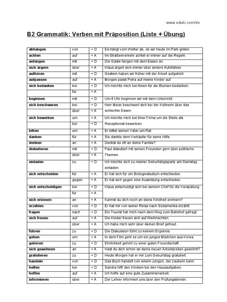 Verben Mit Präpositionen Liste | PDF