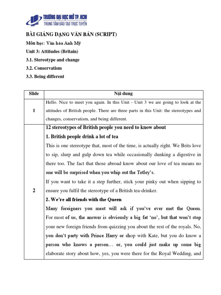 British Stereotypes and Attitudes | PDF | Conservative Party (Uk ...