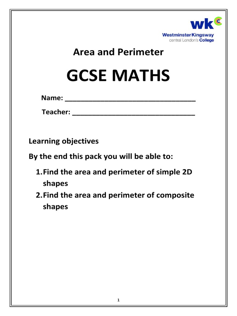 Area and Perimeter of 2D Shapes Worksheet | PDF | Area | Rectangle
