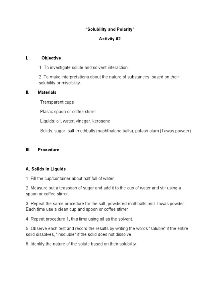 Solubility and Polarity Experiment Guide | PDF | Solubility | Solvent