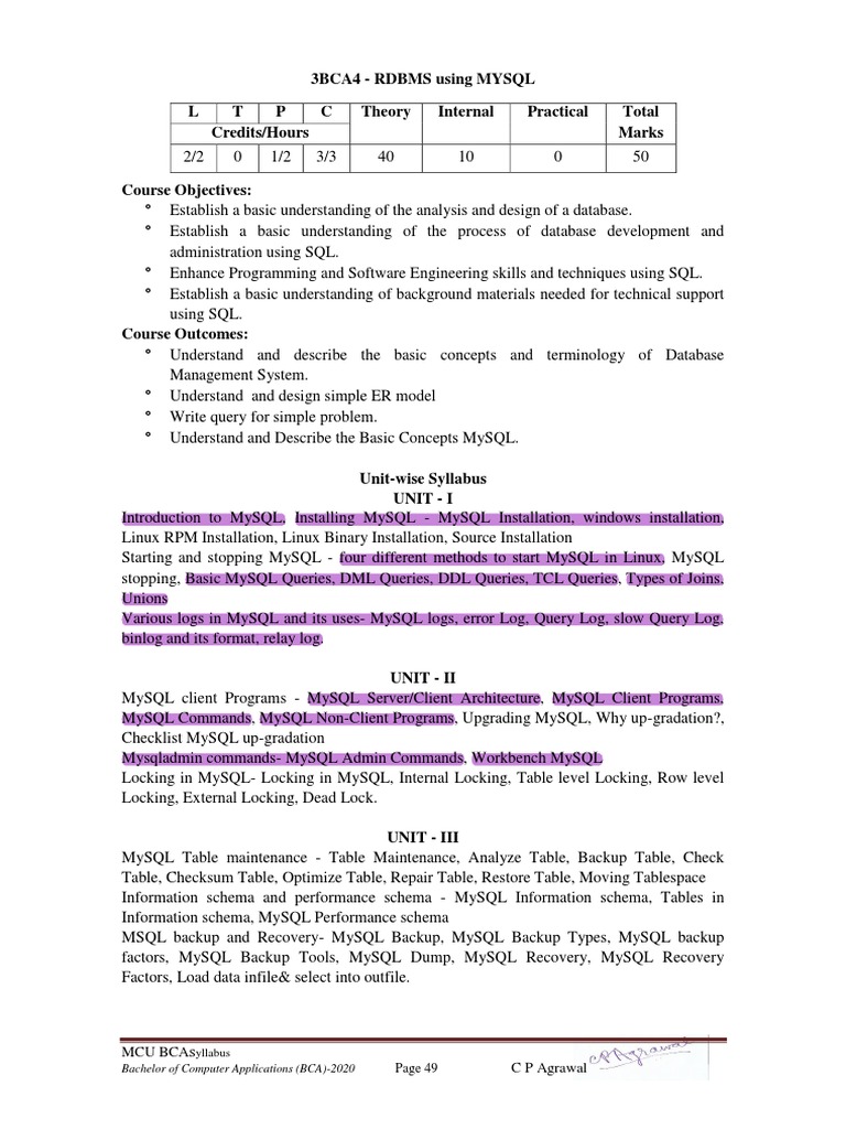 Rdbms Using Mysql Pdf My Sql Databases