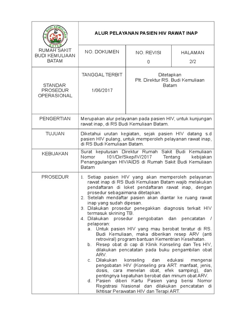 PDF Alur Pelayanan Pasien Hiv Rawat Inap DR Suyanto Spog Mmrs Nik ...