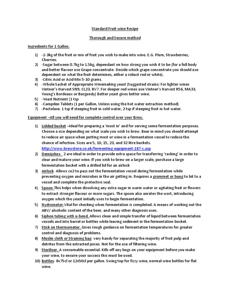 Standard Fruit Wine Recipe | PDF | Brewing | Winemaking