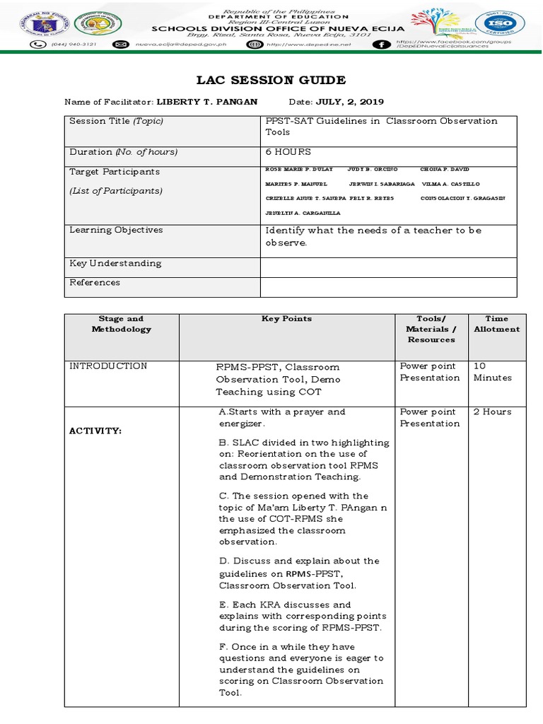 Template 5 - Session Guide Format | PDF | Lesson Plan | Teaching