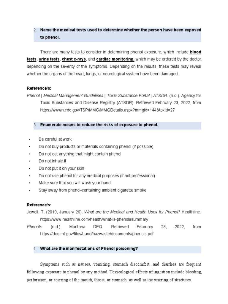 Phenol - Medical Management Guidelines - Toxic Substance Portal - ATSDR ...