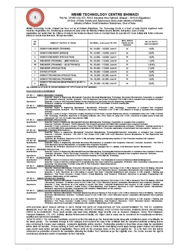 Advertiesment - MSME TC Bhiwadi | PDF | Mechanical Engineering ...