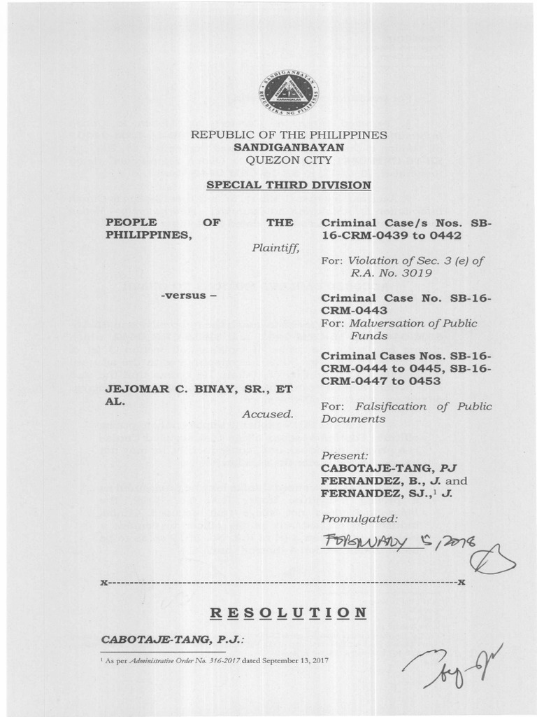 B - Crim - SB-16-CRM-0439-0453 - People Vs Binay, SR, Et Al - 02 - 05 ...