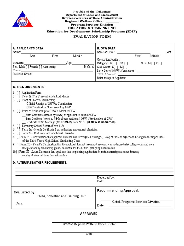 Application Form For Edsp For Regions | PDF | Birth Certificate ...