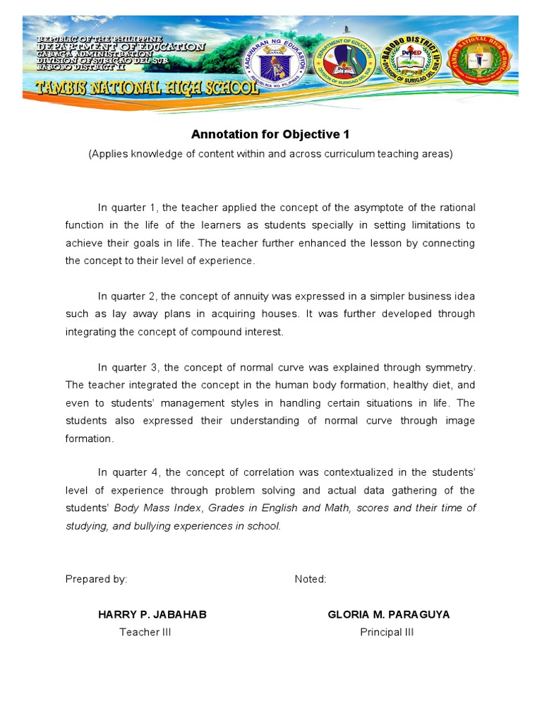 Annotation For KRA 1 | PDF | Teachers | Learning