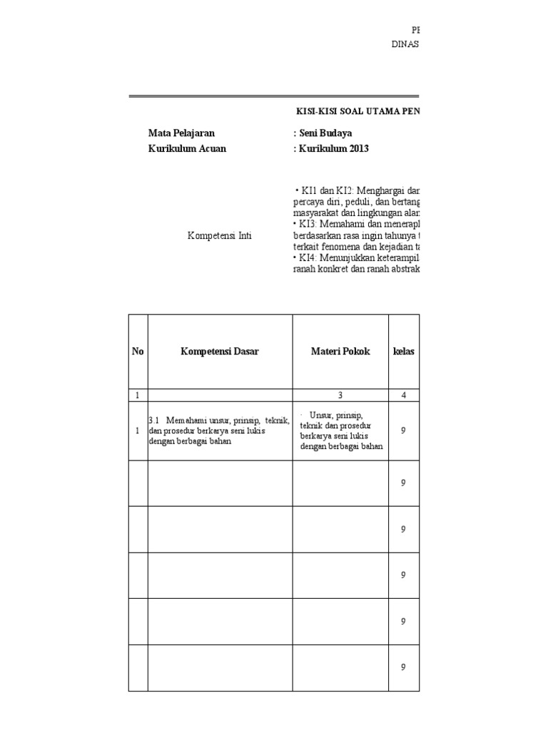 10-Jawaban-Kisi Kisi Pas Senibudaya k9 | PDF