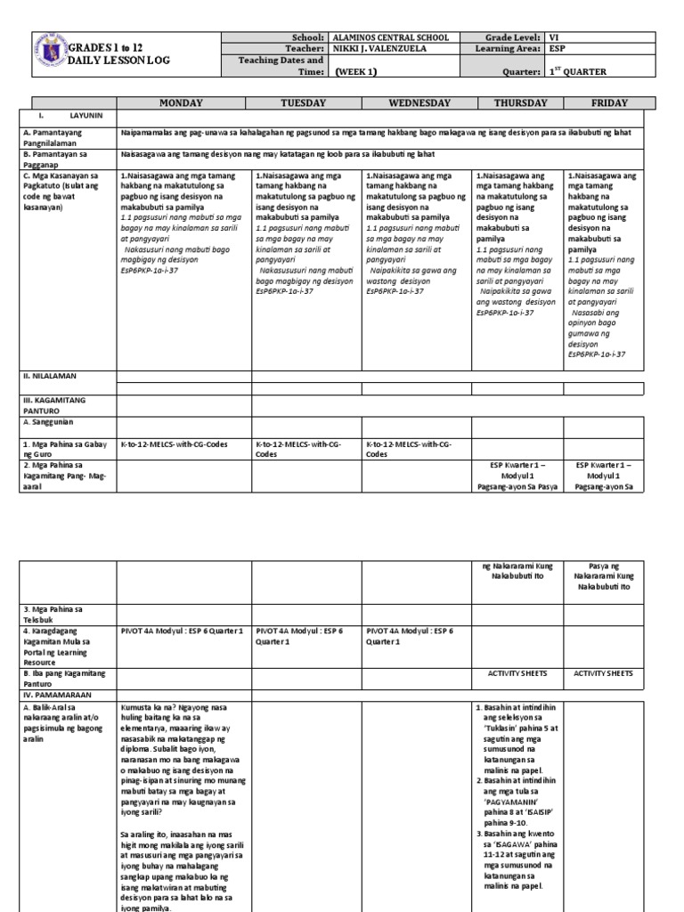 DLL ESP Q1 WK1 Melc Based | PDF