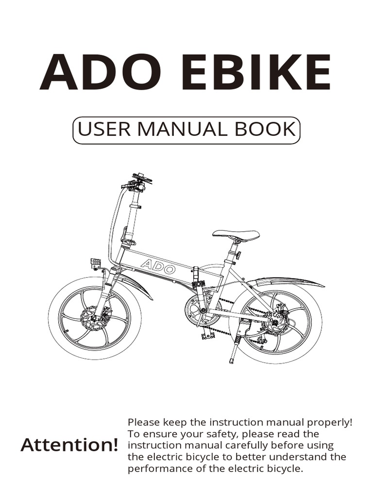 Ado Ebike: User Manual Book | PDF | Battery Charger | Brake