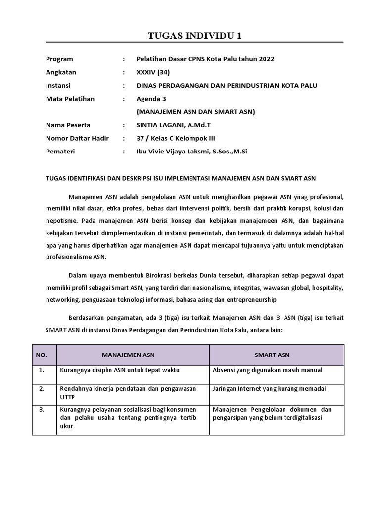 Tugas Individu 1 Isu Instansi Manajemen ASN Dan SMART ASN | PDF