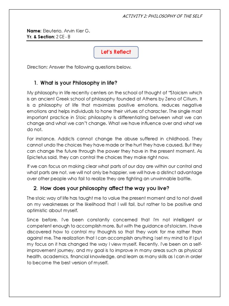 what is your philosophy in life | PDF | Epictetus | Stoicism