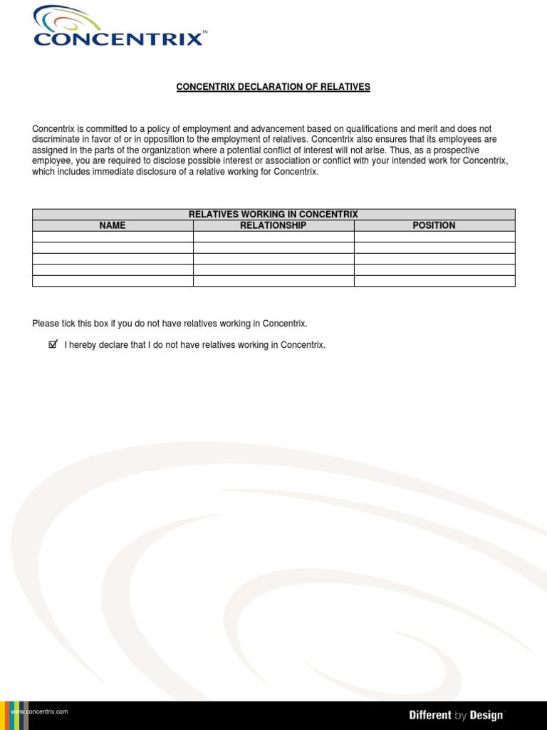CNX Declaration of Relatives | PDF