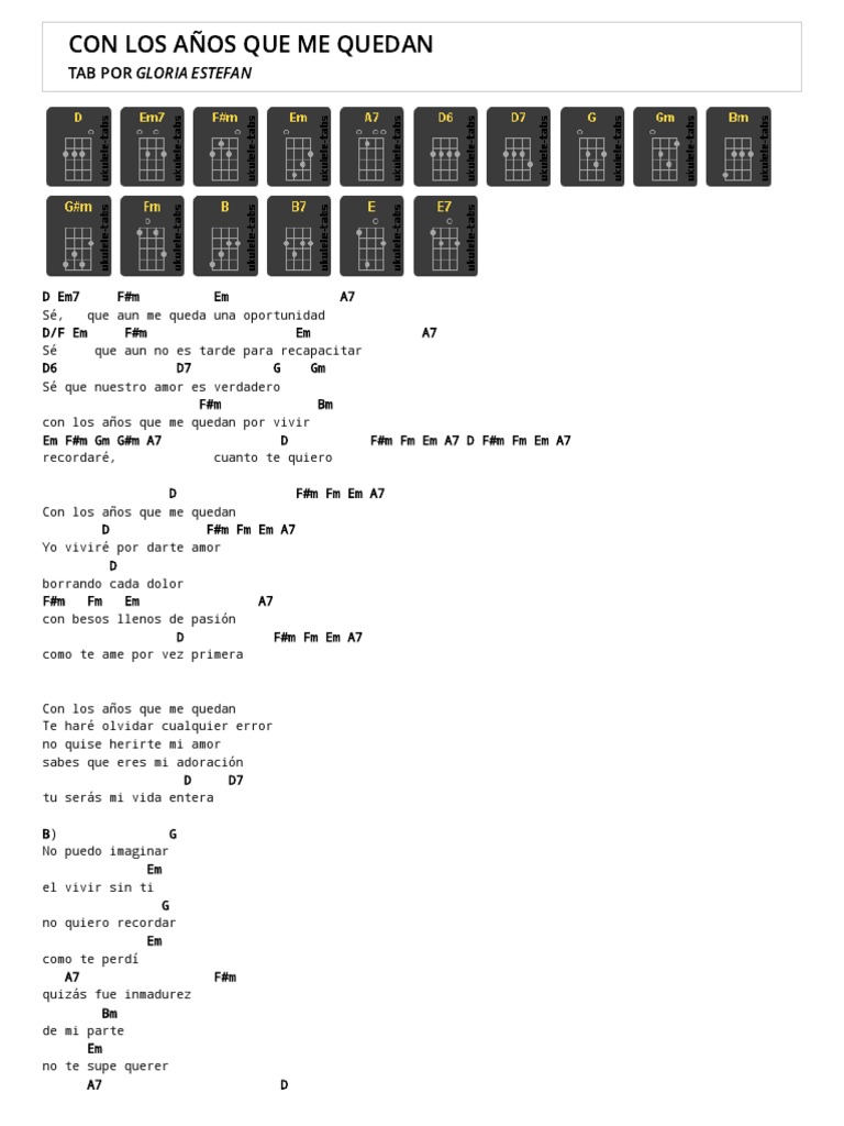 Con Los Años Que Me Quedan Tab Por Gloria Estefan - Ukulele Tabs | PDF