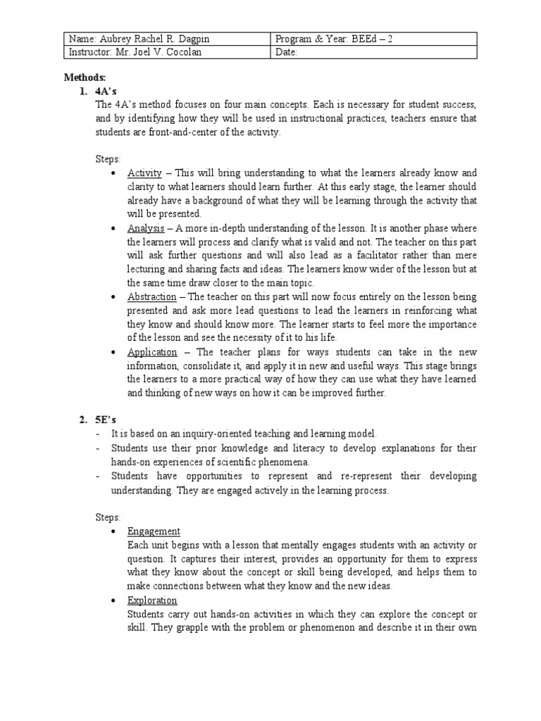 Methods, Strategies, Activities of Teaching | PDF | Teaching Method | Learning